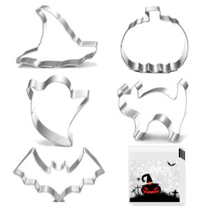 halloween cookie cutters - 5 pieces cookie cutters shape - pumpkin, bat, ghost, cat and witch hat shapes for halloween food party decorations