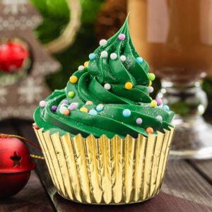 Whaline 300Pcs Foil Metallic Cupcake Liner Baking Cups, Muffin Tins Treat Cups Foil Metallic Cupcake Liners for Christmas Party, Weddings, Birthdays, Baby Showers, Standard Size (Red, Green, Gold)