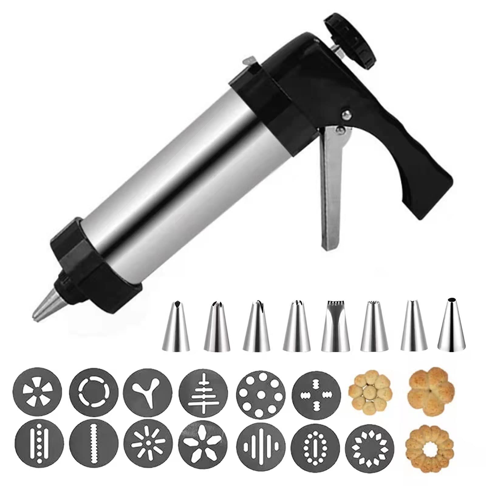 FMLBRDS Cookie Press Gun Kit Biscuit Maker Stainless Steel Cookie Press with 13 Discs and 8 Nozzles