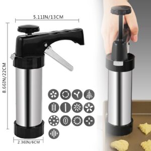 FMLBRDS Cookie Press Gun Kit Biscuit Maker Stainless Steel Cookie Press with 13 Discs and 8 Nozzles