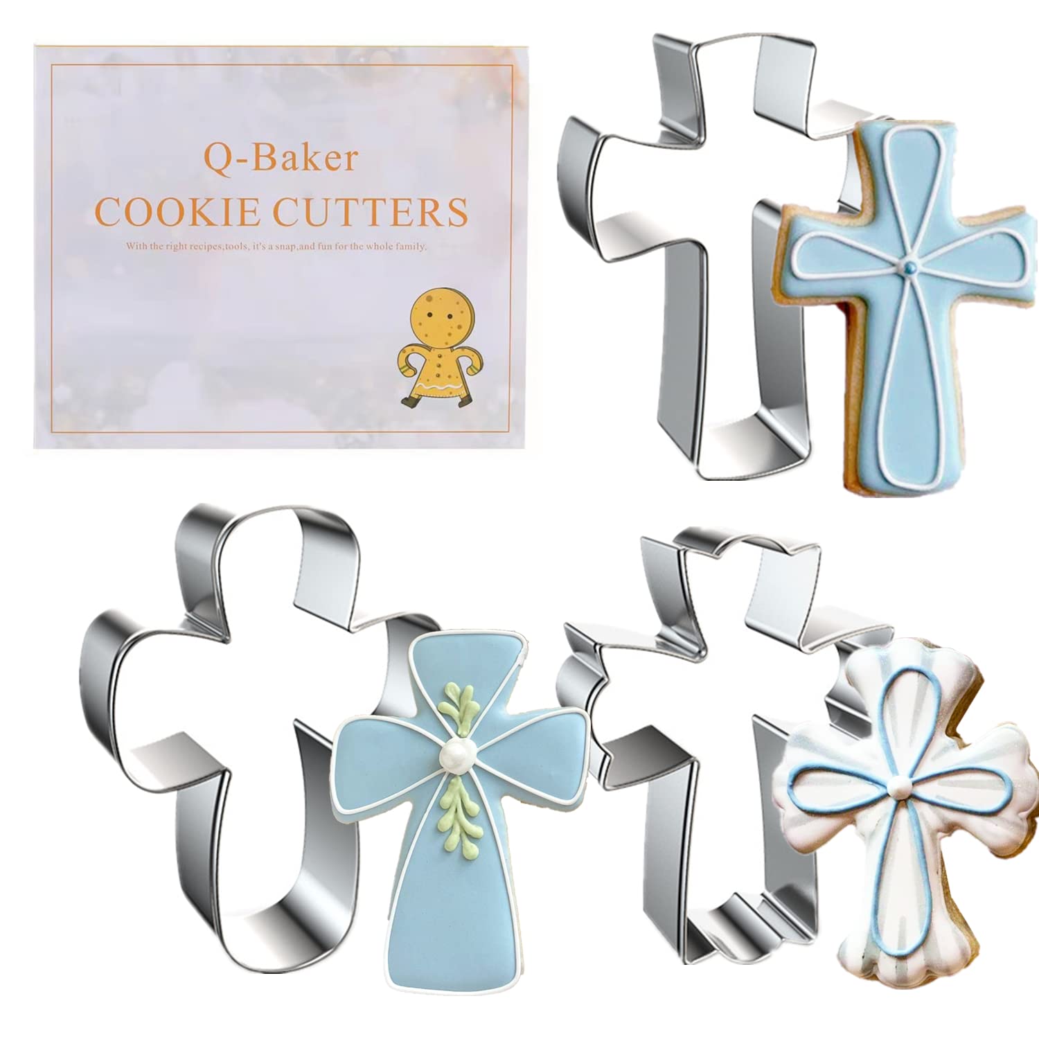 Q-BAKER Cross Cookie Cutters,3 Pieces Simple Cross Shapes Cutters-Stainless Steel Holiday Cookie Cutters Shapes for Baking Gift