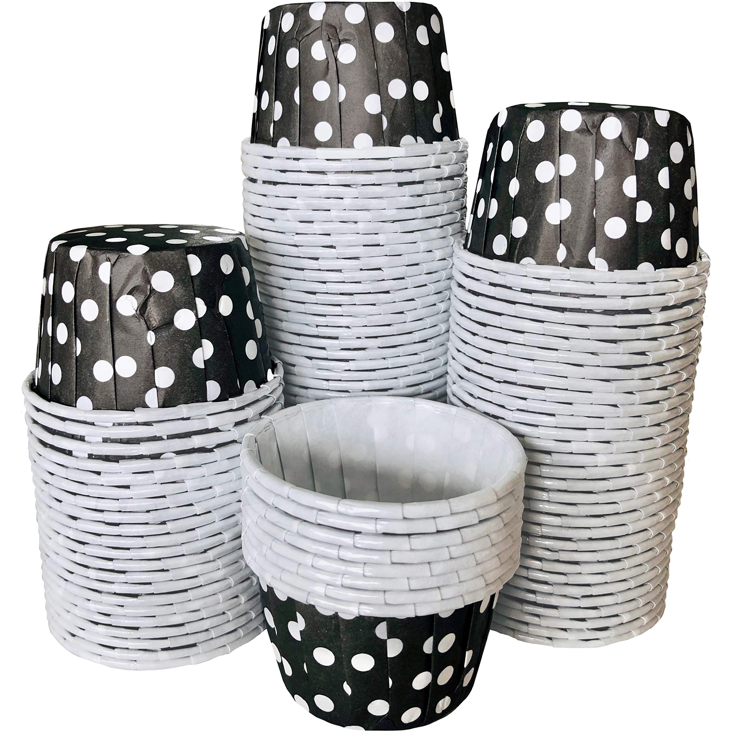 Bulk MINI Candy Nut Paper Cups - Mini Baking Liners - Black Polka Dot - 100 Pack