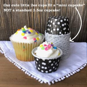 Bulk MINI Candy Nut Paper Cups - Mini Baking Liners - Black Polka Dot - 100 Pack