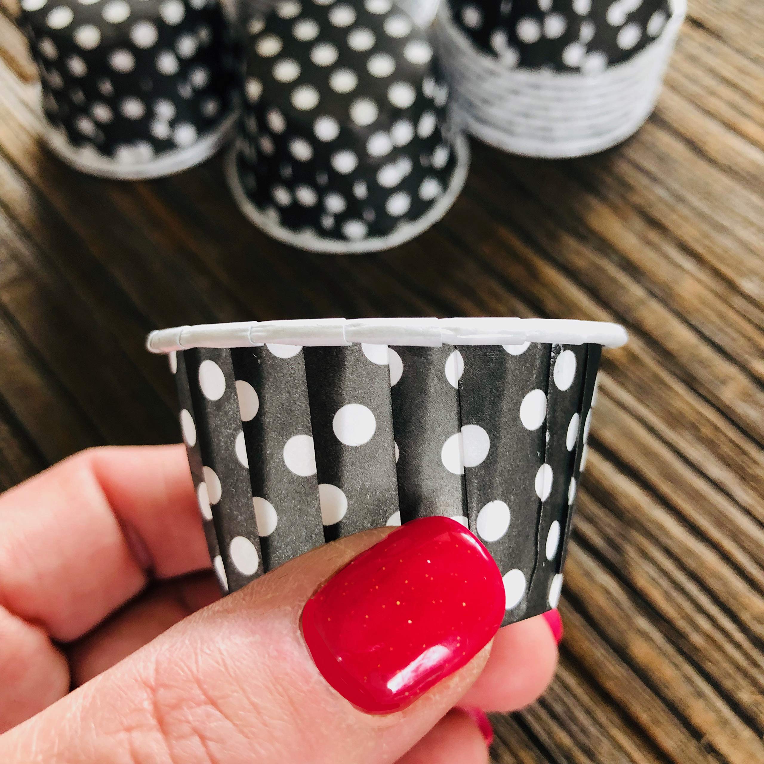 Bulk MINI Candy Nut Paper Cups - Mini Baking Liners - Black Polka Dot - 100 Pack