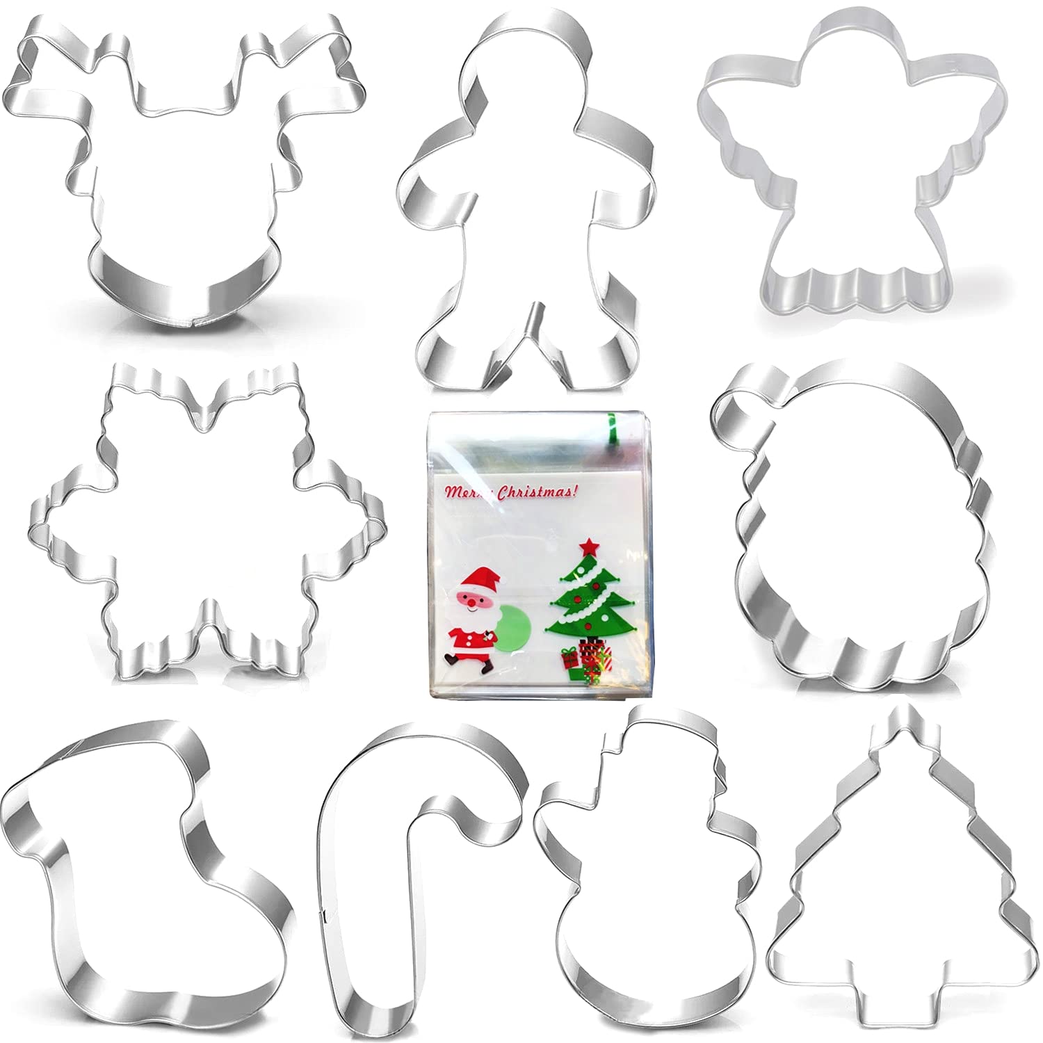 Christmas Cookie Cutter Set-9 piece-Gingerbread Men, Snowflake, Reindeer, Angel, Christmas Tree, Snowman, Santa Face and More Cookie Cutters molds