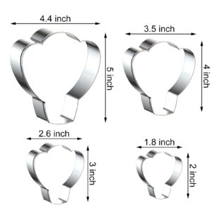 Hot Air Balloon Cookie Cutter Set - 5 Inch, 4 Inch, 3 Inch, 2 Inch - 4 Piece Air Travel and Flying Cookie Cutters Shapes - Stainelss Steel