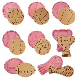 8 pieces cookie cutters sports ball 3d football volleyball soccer basketball shape biscuit cutter cookie stamps mold for diy cookie baking supplies