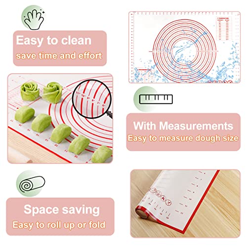 TANGN Pastry Mat Large Silicone Baking for Rolling Out Dough, Fondant Dough Kneading Cutting Non Stick Slip, Pie Bread Cookie BPA Free with Measurements, Red (20 x 28 inch) (BM-001)