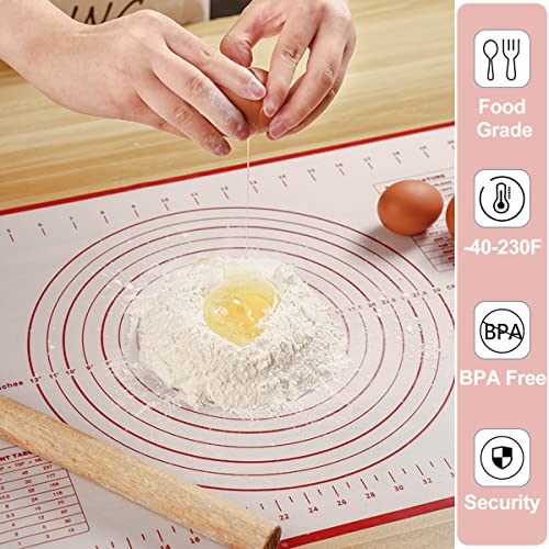 TANGN Pastry Mat Large Silicone Baking for Rolling Out Dough, Fondant Dough Kneading Cutting Non Stick Slip, Pie Bread Cookie BPA Free with Measurements, Red (20 x 28 inch) (BM-001)