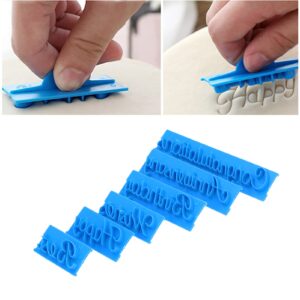 6Pcs Cake Mold Words Stamp, Happy Birthday Best Wishes Congratuation Anniversary Handwritten Letter Cutter Set for DIY Cake Cookies Pastry for Cake Decoration (Blue)