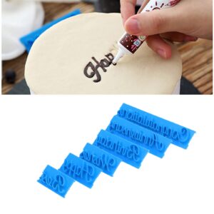 6Pcs Cake Mold Words Stamp, Happy Birthday Best Wishes Congratuation Anniversary Handwritten Letter Cutter Set for DIY Cake Cookies Pastry for Cake Decoration (Blue)