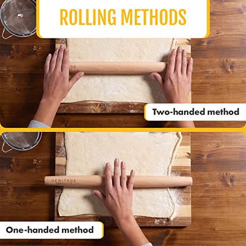 Heritage Products French Rolling Pin - Tapered Wooden Rolling Pins for Baking - Dough Roller for Fondant, Ravioli, Pastry, Pie, Bread, Dumpling