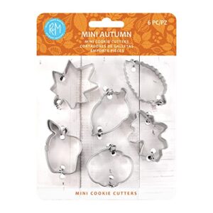 r&m international mini autumn leaf cookie cutters, acorn, pumpkin, oak, maple, aspen, apple, 6-piece set in gift tin