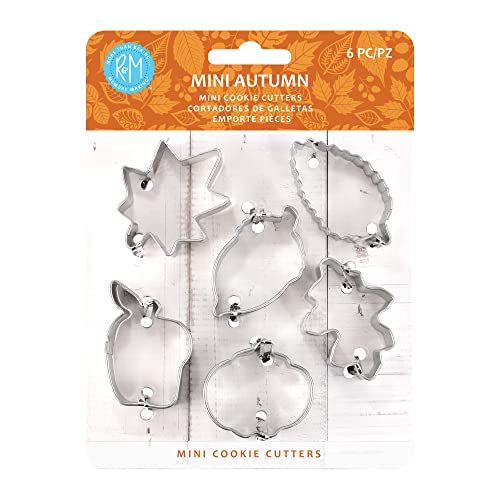 R&M International Mini Autumn Leaf Cookie Cutters, Acorn, Pumpkin, Oak, Maple, Aspen, Apple, 6-Piece Set in Gift Tin