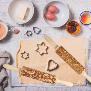 Embossed Rolling Pins for Baking with Design,3D Engraved Rolling Pin with Flowers for Engraved Cookies Roller