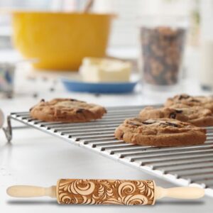 Embossed Rolling Pins for Baking with Design,3D Engraved Rolling Pin with Flowers for Engraved Cookies Roller