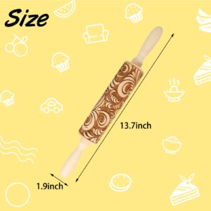 Embossed Rolling Pins for Baking with Design,3D Engraved Rolling Pin with Flowers for Engraved Cookies Roller