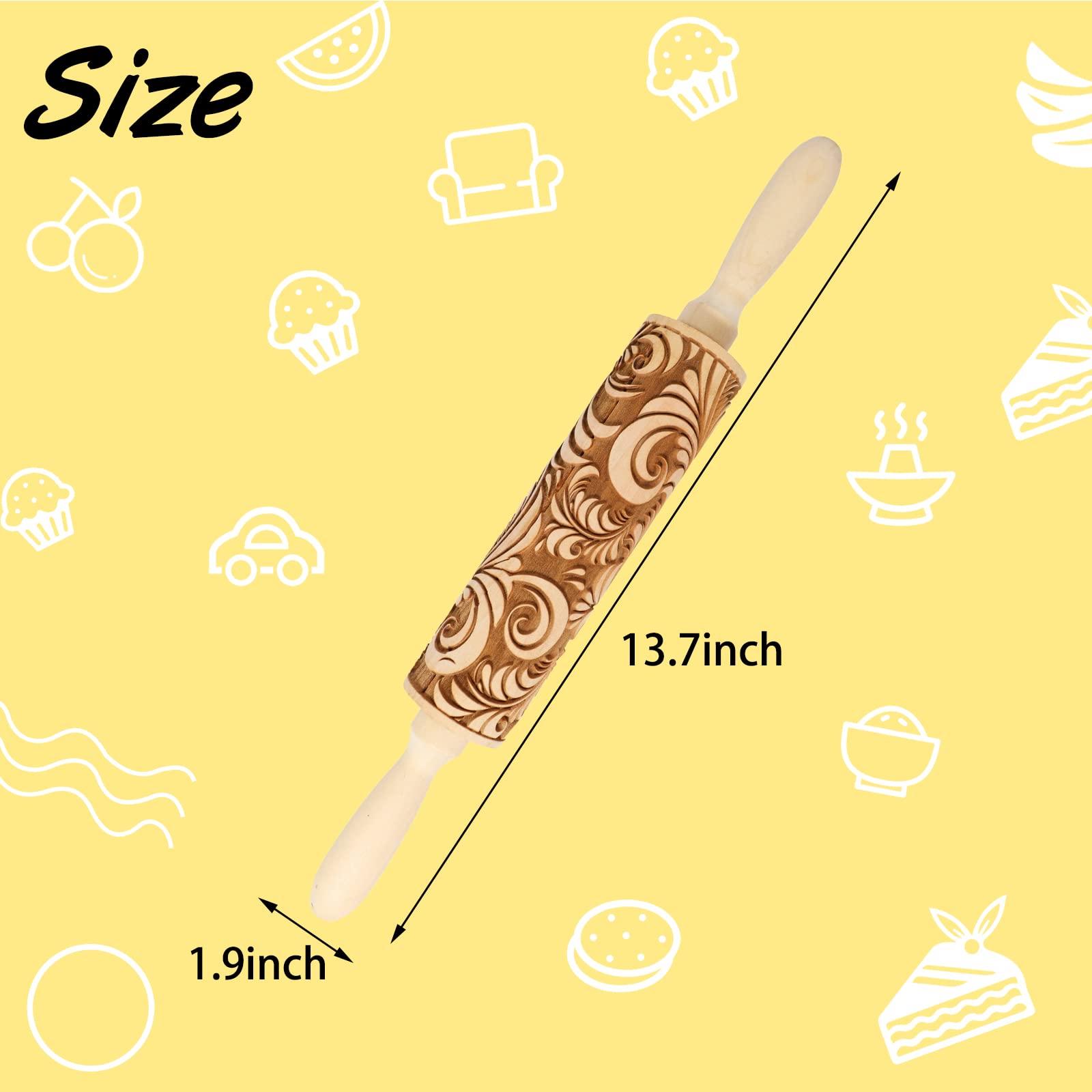 Embossed Rolling Pins for Baking with Design,3D Engraved Rolling Pin with Flowers for Engraved Cookies Roller