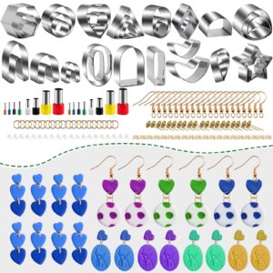 152 pcs polymer clay cutters set,36 shapes stainless steel clay earring cutters molds with 16 circle shape cutters and 100 earrings accessories,diy clay cutters for polymer clay jewelry