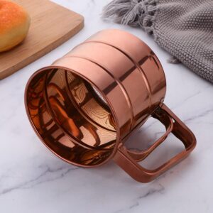 QIBOORUN Stainless Steel Sieve Cup Powder Flour Baking Tool Icing Sugar Mesh Sieve Colander Crank Sifter With Measuring Scale Baking Flour Sifter, 1-Cup Capacity -Rose Gold