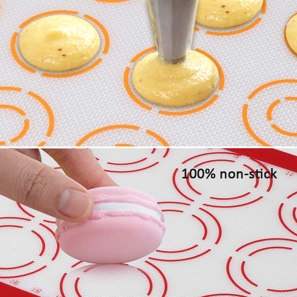 MIU Macaroon Silicone Baking Mat, Non-Stick Cookie Baking Mat, 2 Half Sheets and 1 Quarter Sheet, Perfect Baking Pad Cookie Kit for Macarons, Cake, Bread and Pastry