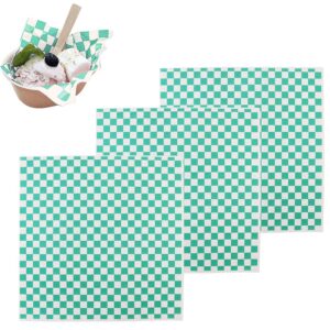 Hslife 100 Sheets Checkered Dry Waxed Deli Paper Sheets, Paper Liners for Plastic Food Basket, Wrapping Bread and Sandwiches (Green)