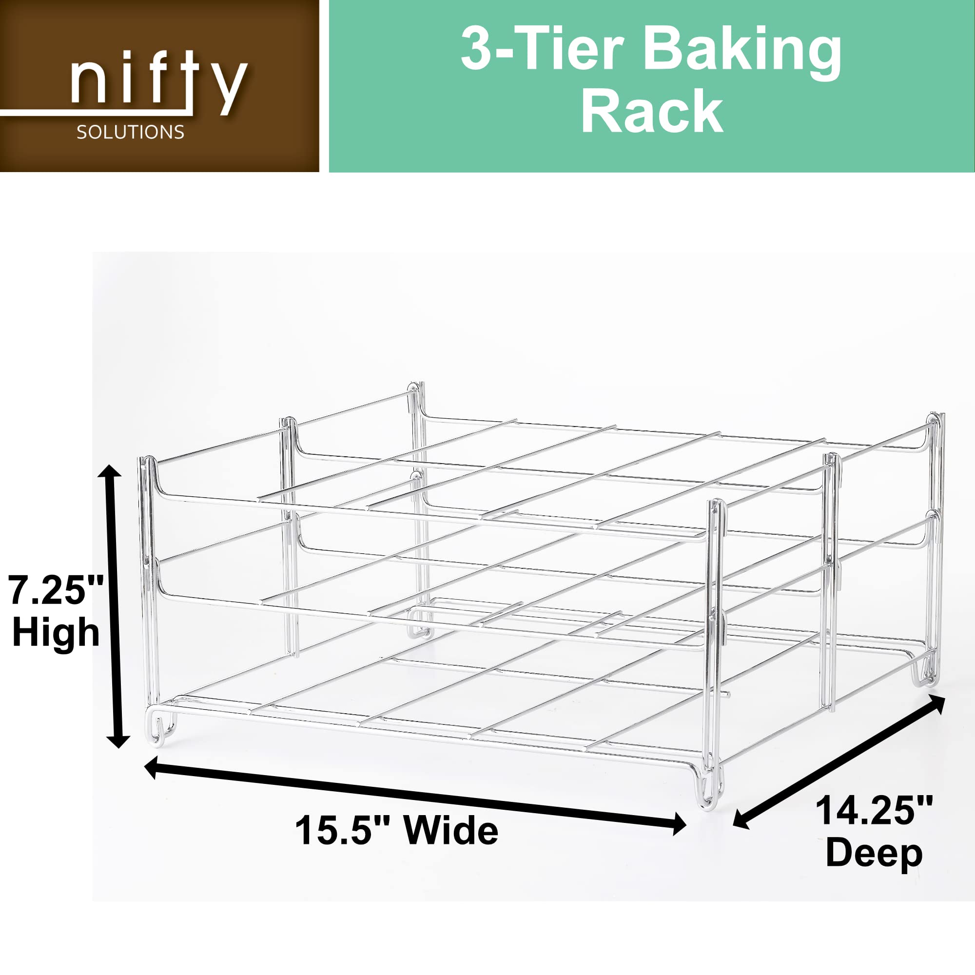 Nifty 3-in-1 Baking Rack – Nickel Chrome Plating, Cooling & Baking Rack, Multipurpose Kitchen Accessory, Folds Flat for Easy Storage, Use for Cookies, Pizzas, Baked Goods