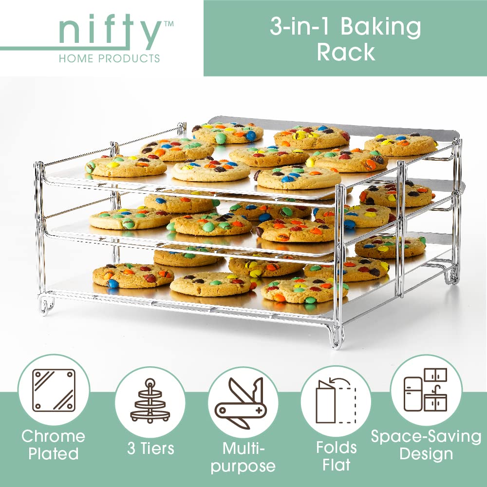 Nifty 3-in-1 Baking Rack – Nickel Chrome Plating, Cooling & Baking Rack, Multipurpose Kitchen Accessory, Folds Flat for Easy Storage, Use for Cookies, Pizzas, Baked Goods