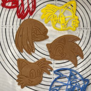 Set of 3 Sonic Knuckles the Echidna Miles Tails Prower Head Cookie Cutters & Molds Produced by 3D Kitchen Art