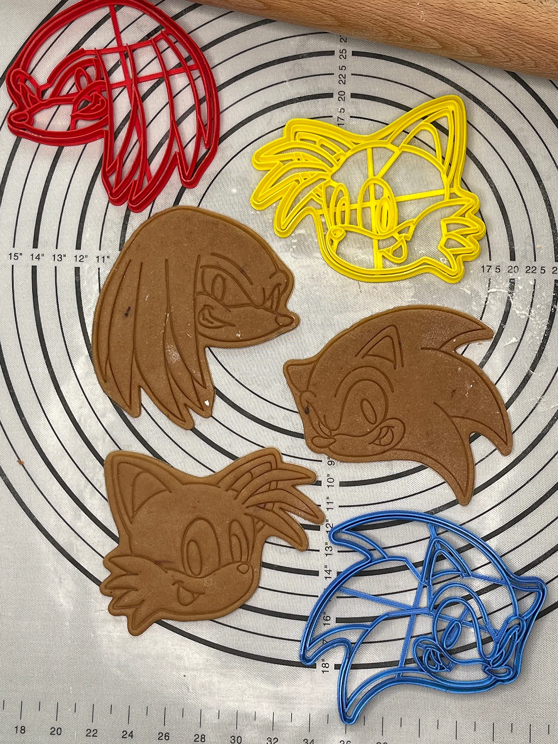 Set of 3 Sonic Knuckles the Echidna Miles Tails Prower Head Cookie Cutters & Molds Produced by 3D Kitchen Art