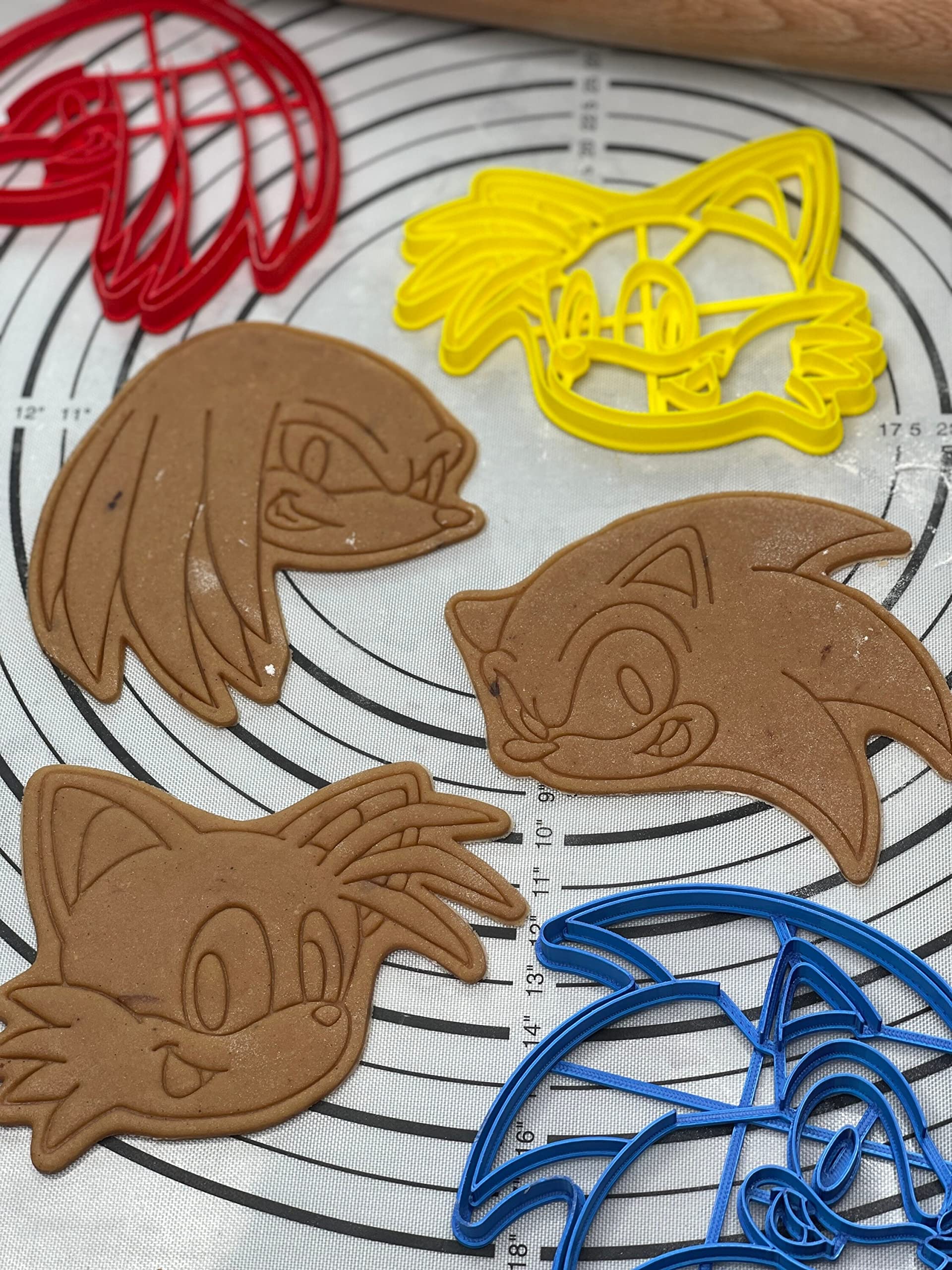 Set of 3 Sonic Knuckles the Echidna Miles Tails Prower Head Cookie Cutters & Molds Produced by 3D Kitchen Art