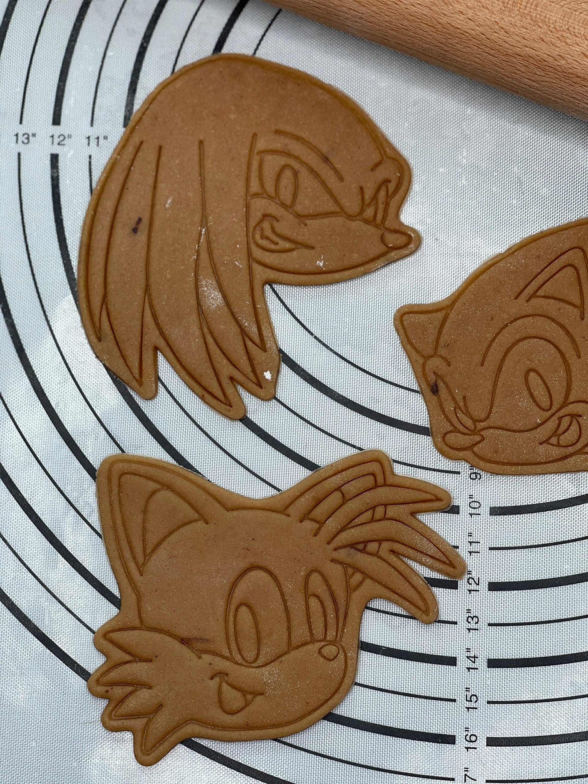 Set of 3 Sonic Knuckles the Echidna Miles Tails Prower Head Cookie Cutters & Molds Produced by 3D Kitchen Art