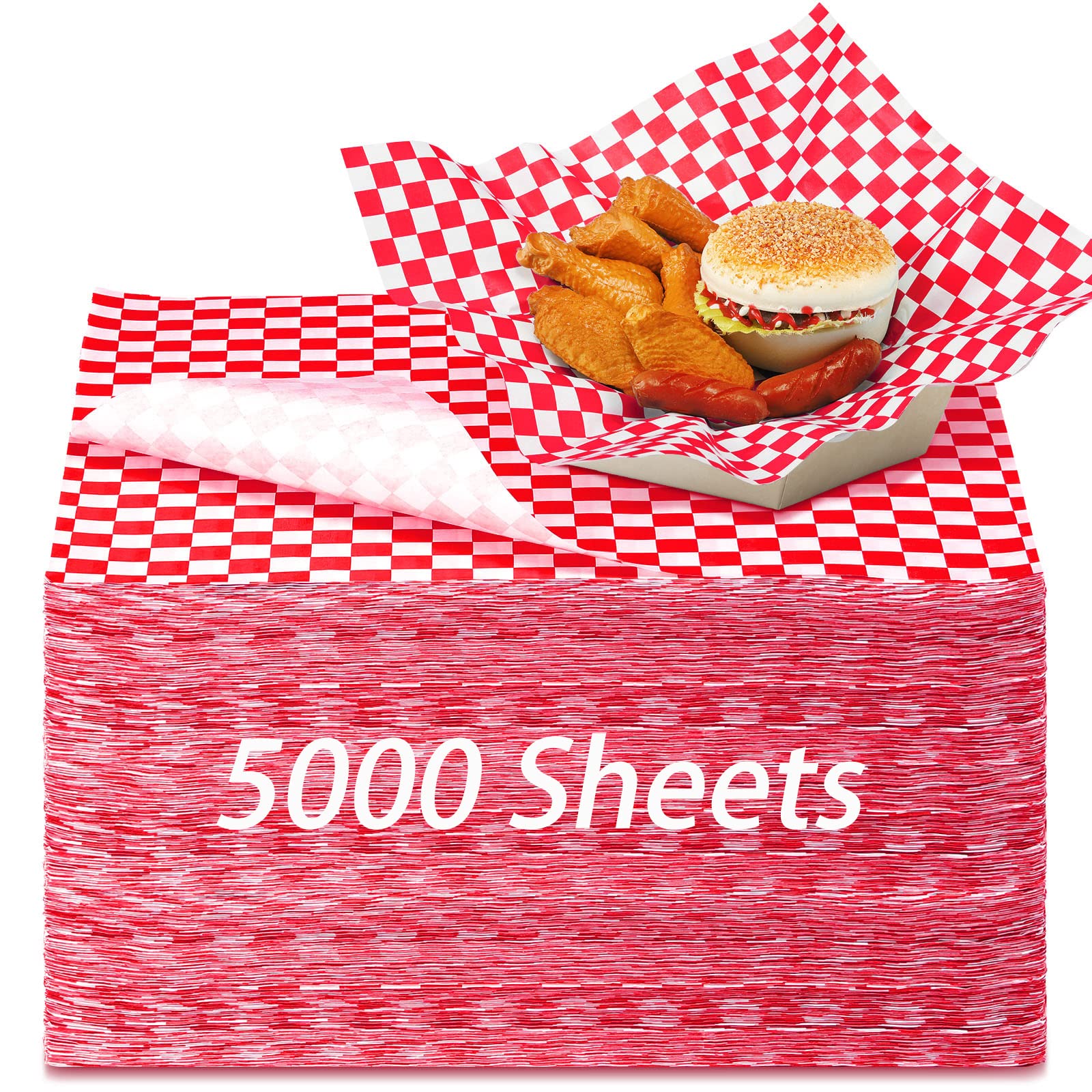 5000 Sheets Sandwich Wrap Sheet 12 x 12 Inch Wax Paper Bulk Fast Food Basket Liners Disposable Parchment Paper Grease Resistant Paper for Party Restaurant Wrapping Bread Fries (Red, White)