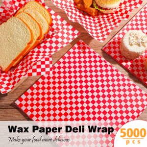 5000 Sheets Sandwich Wrap Sheet 12 x 12 Inch Wax Paper Bulk Fast Food Basket Liners Disposable Parchment Paper Grease Resistant Paper for Party Restaurant Wrapping Bread Fries (Red, White)