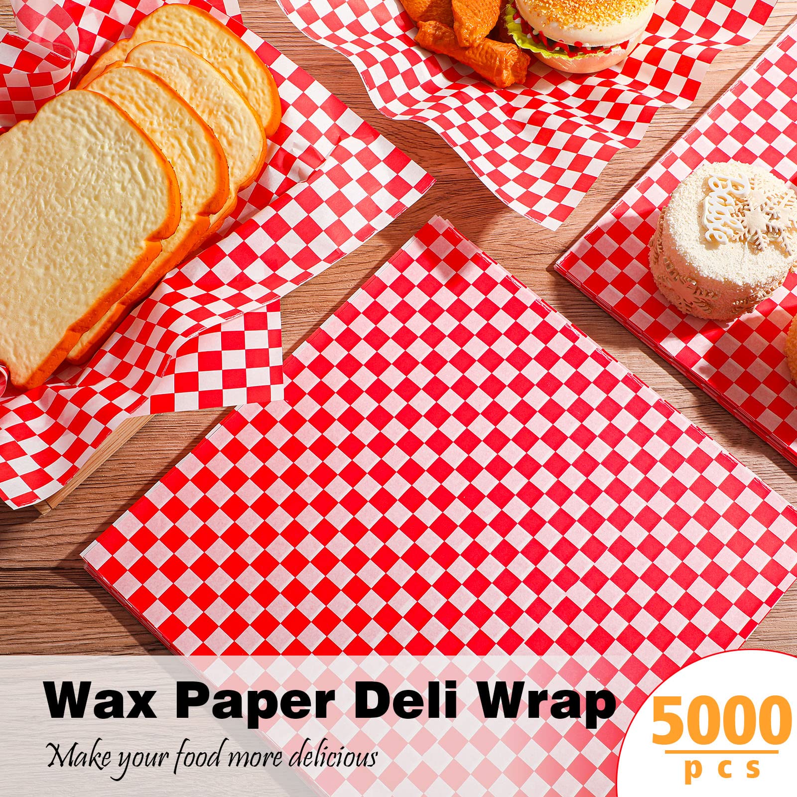 5000 Sheets Sandwich Wrap Sheet 12 x 12 Inch Wax Paper Bulk Fast Food Basket Liners Disposable Parchment Paper Grease Resistant Paper for Party Restaurant Wrapping Bread Fries (Red, White)