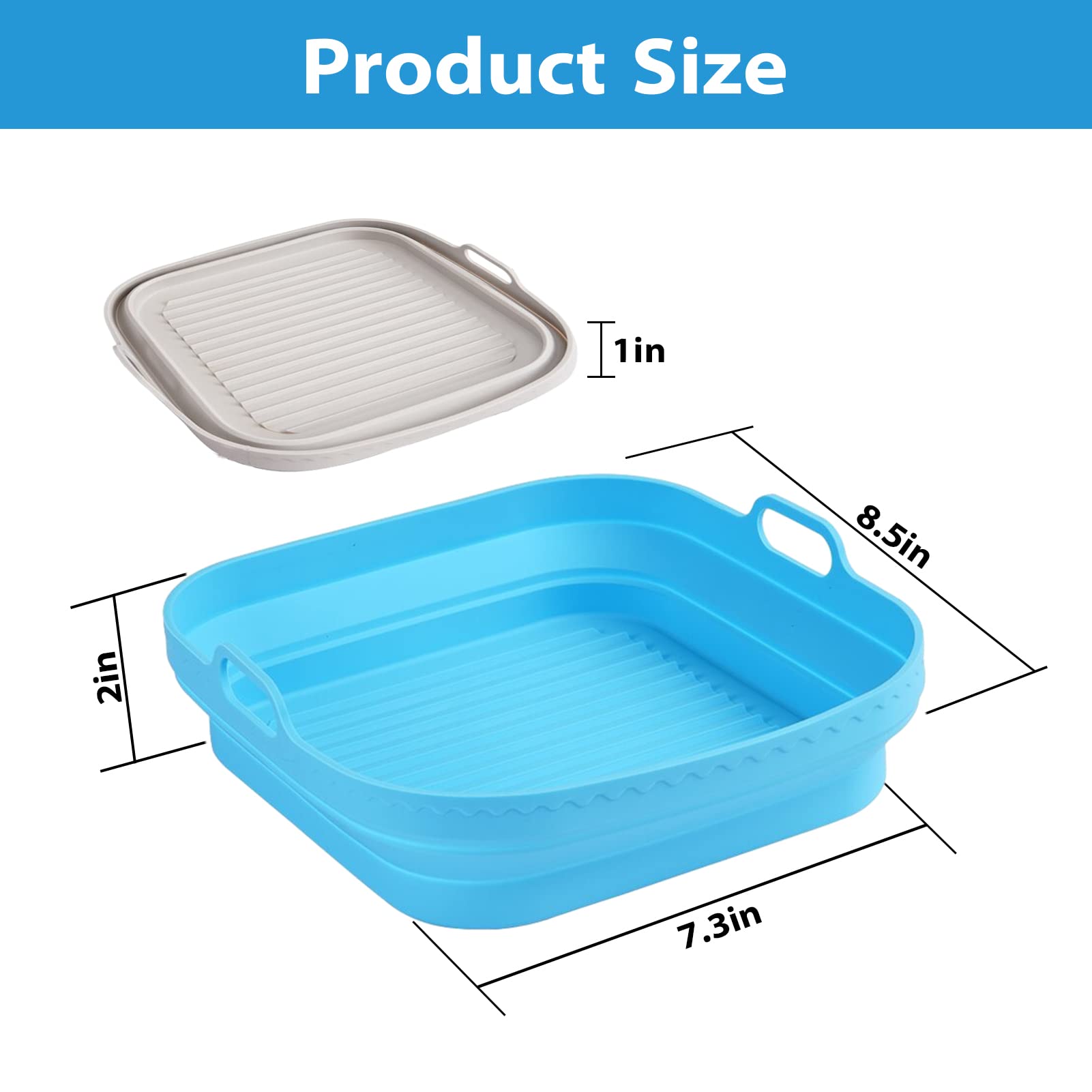 2-Pack Silicone Air Fryer Liners, Thicken Fold Air Fryer Silicone Pot, 8.5inch Reusable BPA Free Air Fryer Silicone Basket for 6-8 QT Air Fryer Baking Tray Oven Accessories