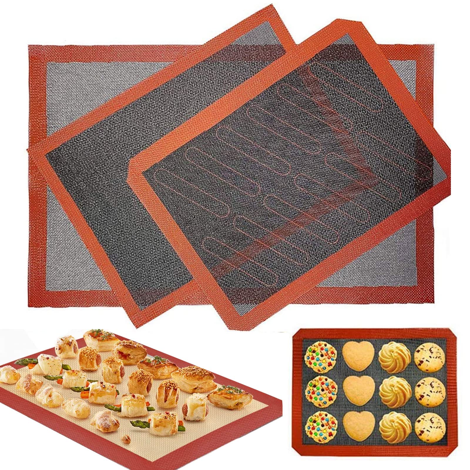 Silicone Hollow Baking Mat Set 3Pcs NonStick Oven Liner Perforated Mesh Pad Breathable Fiberglass Baking Mat Heat-Resistant Cooking Bakeware Mat for Ovens and Microwaves Double-sided Available.