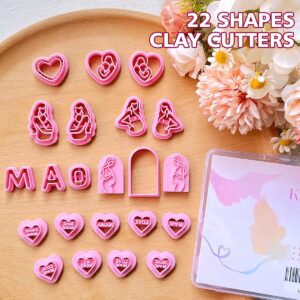 KEOKER Mom Heart Polymer Clay Cutters, Mothers Day Clay Earring Cutters, 22 Shapes Polymer Clay Cutters for Earrings, Mama Stamp Clay Cutters for Polymer Clay Jewelry