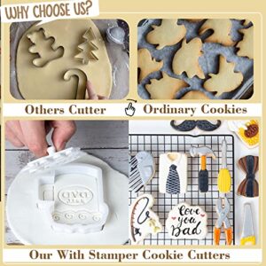 Flycalf Father Cookie Cutters with Plunger Stamps Hardware Love Dad Tools Letter Baking Detailed Kitchen Cake Decor Plastic 3.5" Cutter Molds Gifts