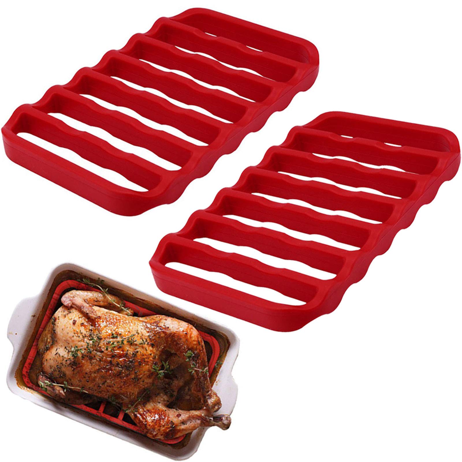 Fivebop 2 Pack Silicone Roasting Racks Non Stick Easy-Clean Cooling Rack for Cooking Baking Steaming (2pack-red)