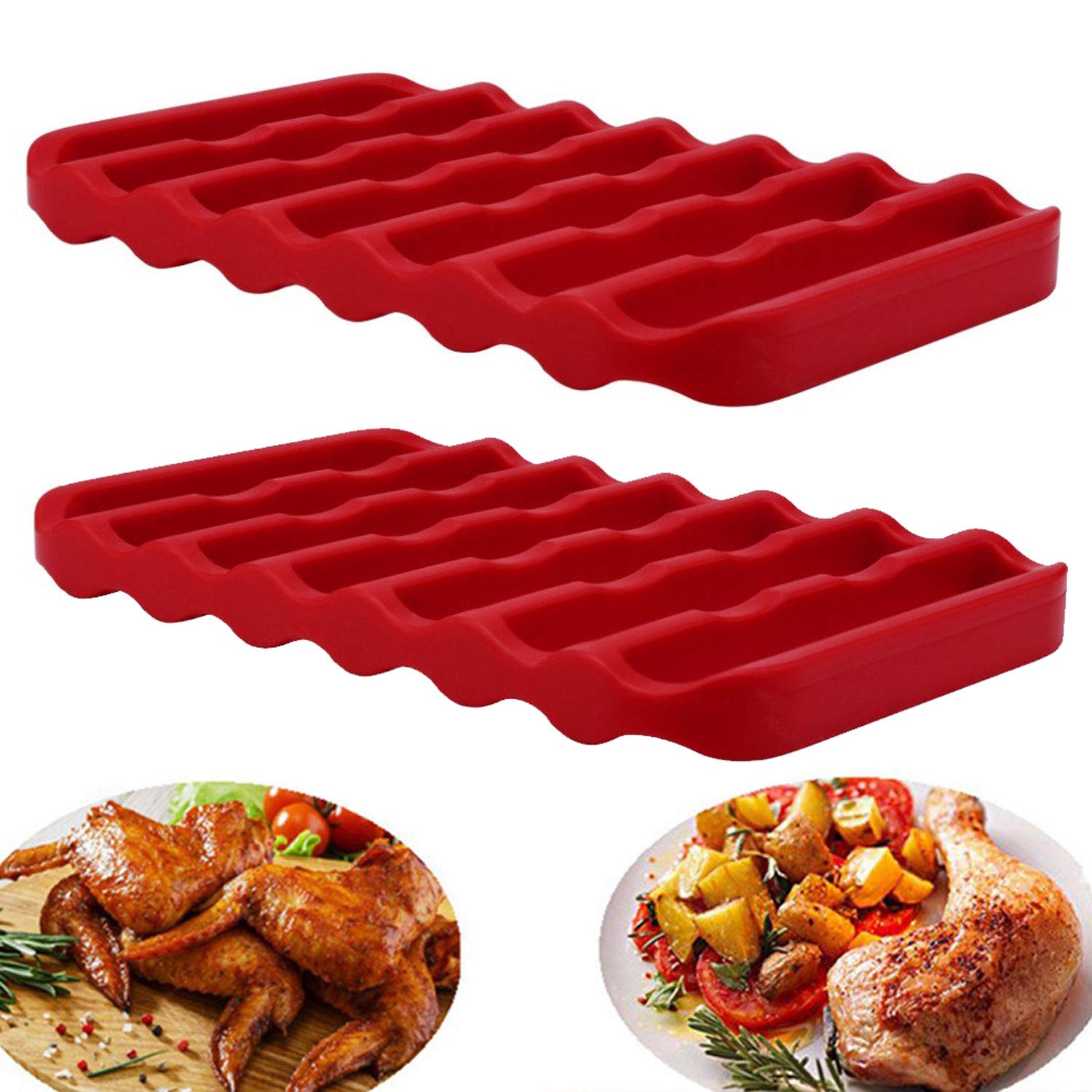 Fivebop 2 Pack Silicone Roasting Racks Non Stick Easy-Clean Cooling Rack for Cooking Baking Steaming (2pack-red)