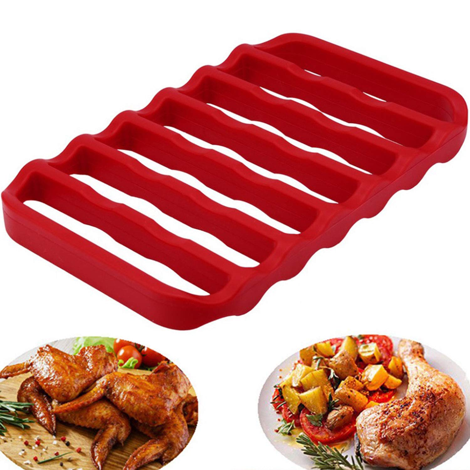 Fivebop 2 Pack Silicone Roasting Racks Non Stick Easy-Clean Cooling Rack for Cooking Baking Steaming (2pack-red)