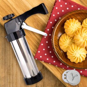 Cookie Press for Baking, Stainless Steel Spritz Cookie Press, Cookie Press Gun Kit with 13 Cookie Press Discs and 8 Icing Tips, for DIY Biscuit Maker, Cake Icing Decoration