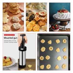 Cookie Press for Baking, Stainless Steel Spritz Cookie Press, Cookie Press Gun Kit with 13 Cookie Press Discs and 8 Icing Tips, for DIY Biscuit Maker, Cake Icing Decoration