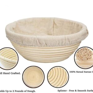 12 Inch Banneton Bread Proofing Basket Set - French Style Artisan Sourdough Bread Bakery Basket Brotform Cloth Liner Included - 100% natural rattan