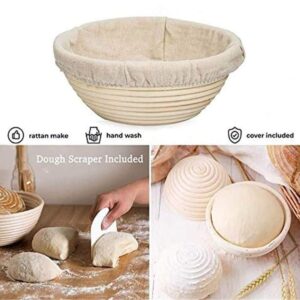 12 Inch Banneton Bread Proofing Basket Set - French Style Artisan Sourdough Bread Bakery Basket Brotform Cloth Liner Included - 100% natural rattan