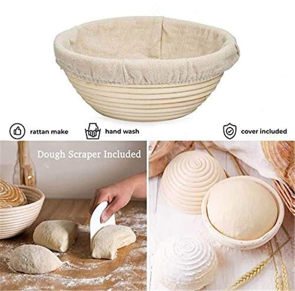 12 Inch Banneton Bread Proofing Basket Set - French Style Artisan Sourdough Bread Bakery Basket Brotform Cloth Liner Included - 100% natural rattan