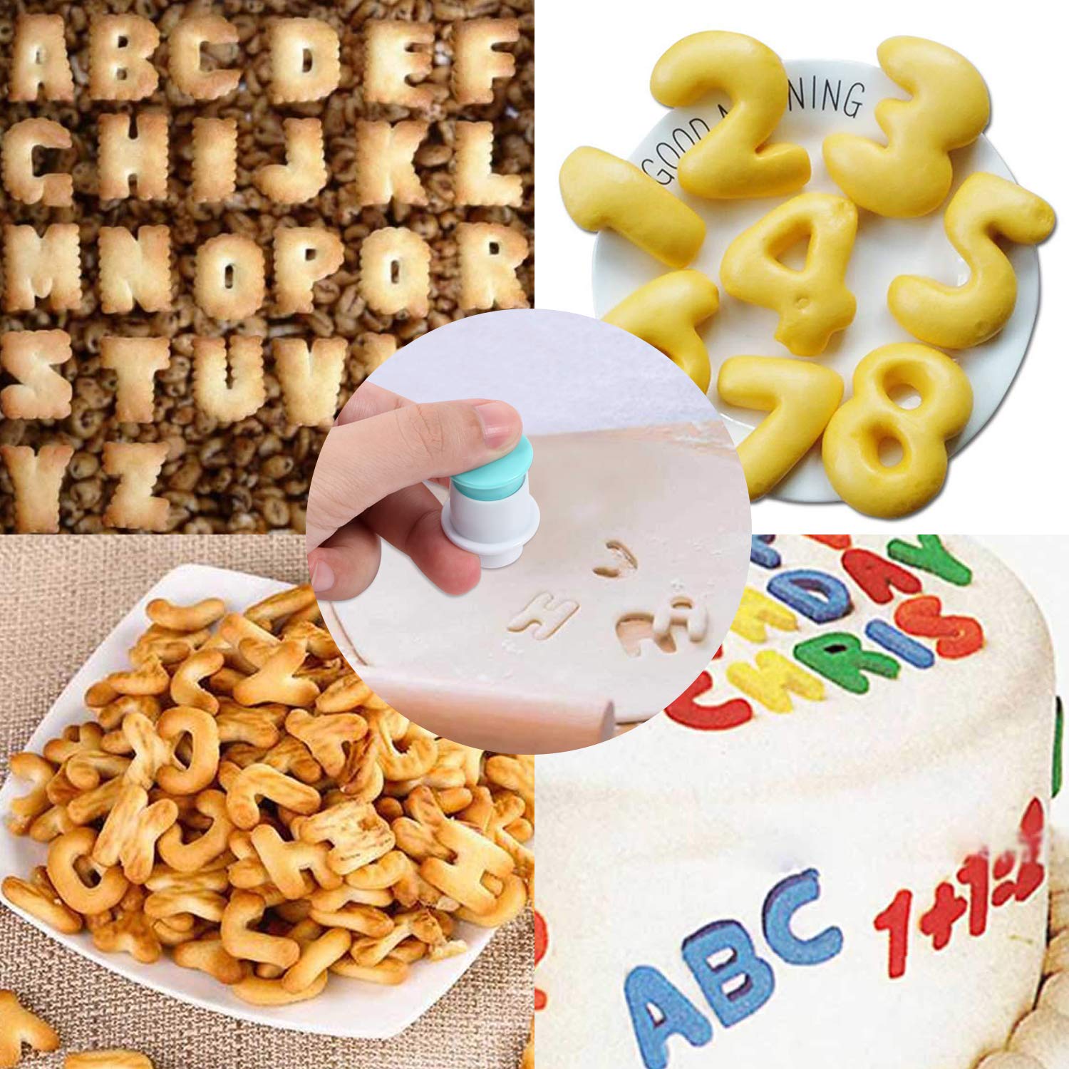 Alphabet Letter Numbers Cake Mould Set, BENBO 36 Pieces Fondant Cake Sugar Craft Cookies Stamp Impress Embosser Plunger Cookie Cutter Mold Biscuit Decorating Tools