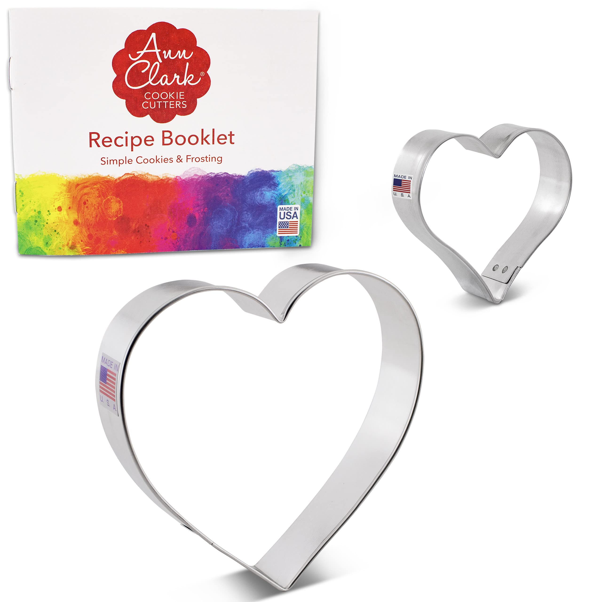 Valentine's Linzer Cookie Cutters 2-Pc. Set Made in the USA by Ann Clark, 4", 2"