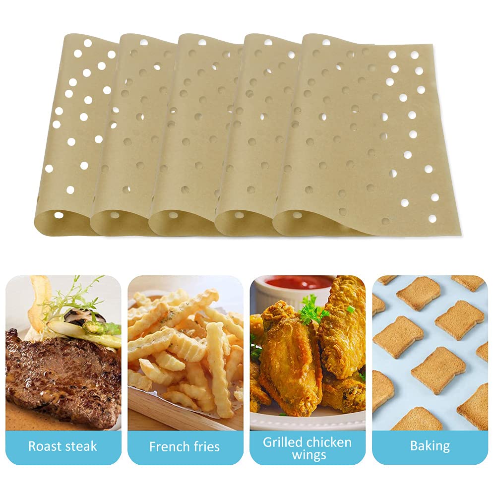 Air Fryer Oven Liners, 11.5 x 10 inches Non-Stick Parchment Paper Liners for Toaster, Ovens, Dehydrators, XL Air Fryer-100 Pcs (Brown)